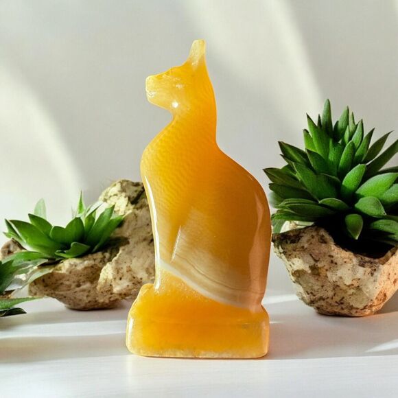 Art | Vtg Polished Egyptian Onyx Marble Alabaster Cat Feline Standing ...